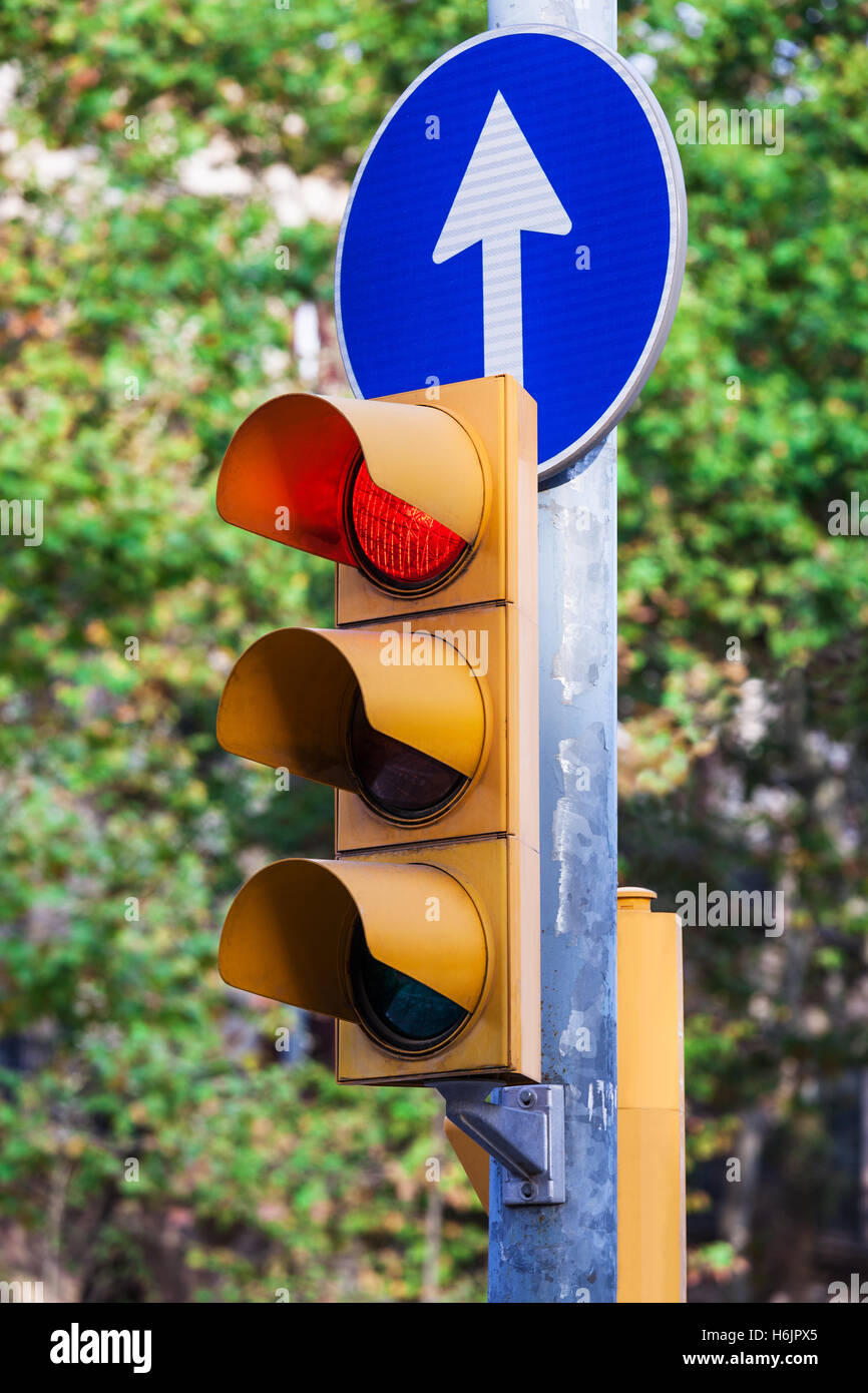 traffic light with a traffic sign Stock Photo - Alamy