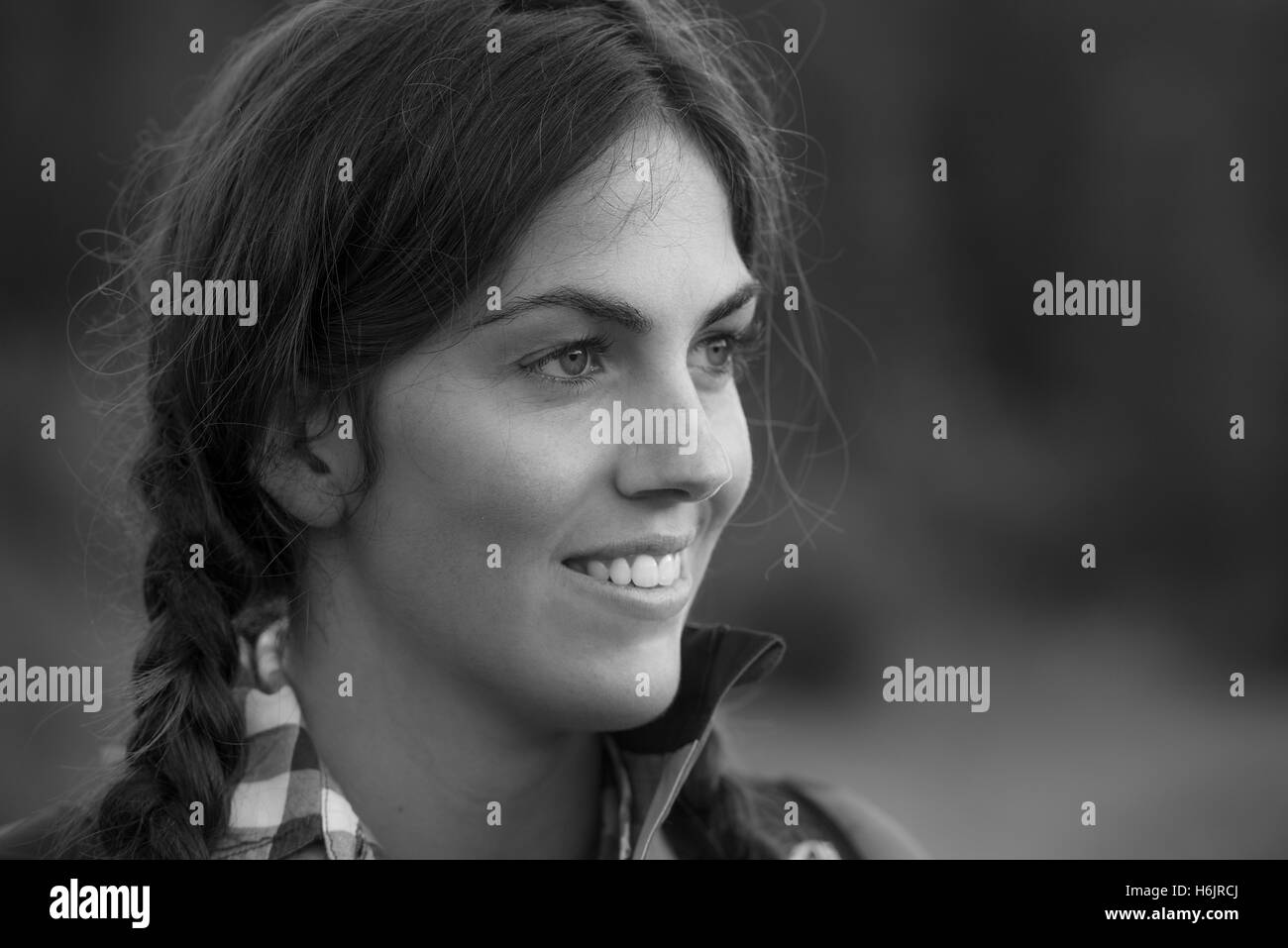 Tyrolean girl with braids. Portrait in black and white Stock Photo - Alamy