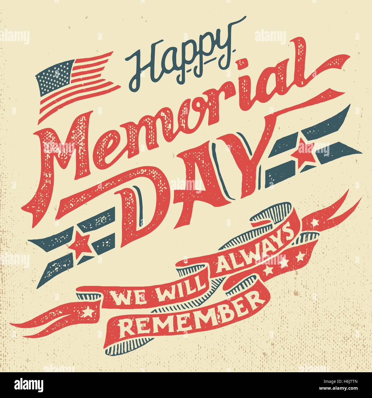 Happy Memorial Day. We will always remember. Hand-lettering greeting ...