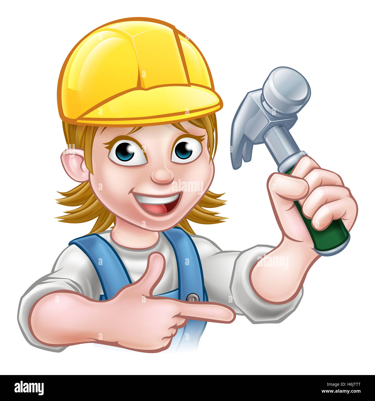 A female carpenter handy woman carpenter cartoon character holding a ...