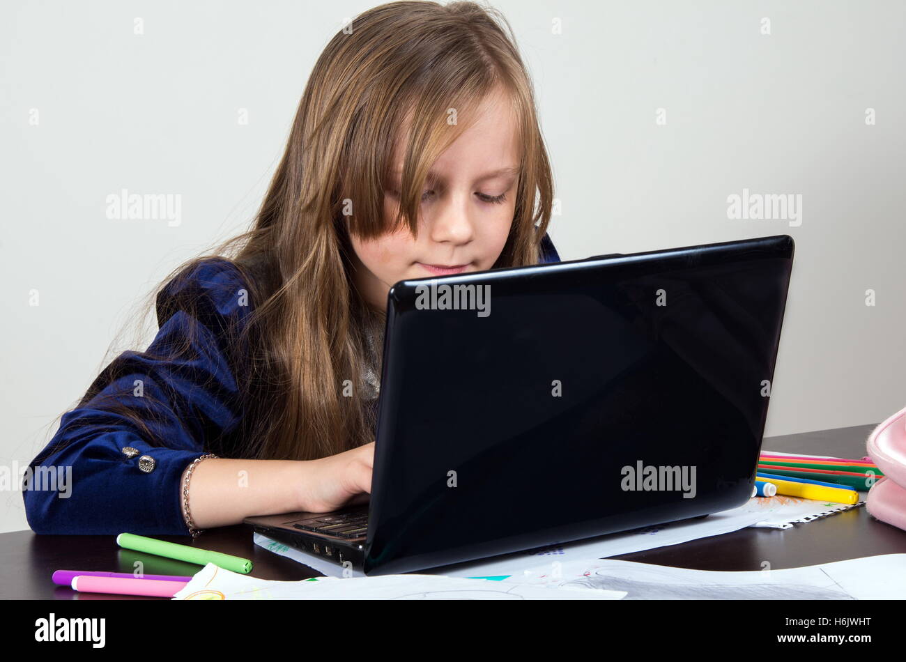 pretty school girl with laptop Stock Photo - Alamy