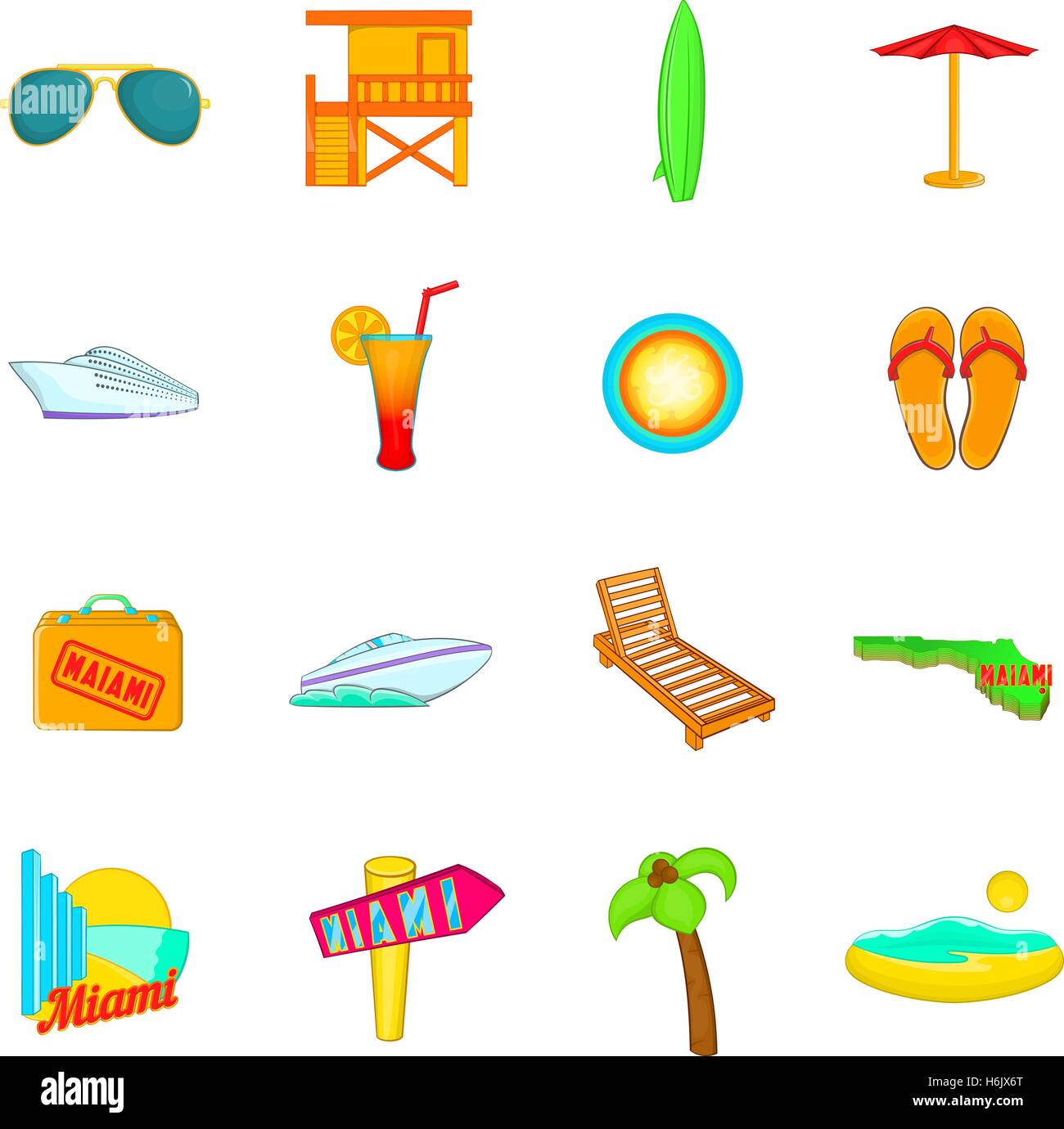 Miami icons set, cartoon style Stock Vector Image & Art - Alamy
