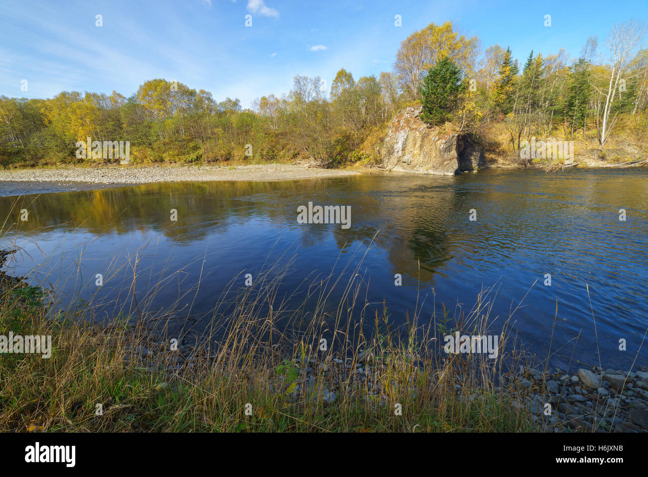 River in the rays of the autumn sun, Sakhalin Island Stock Photo - Alamy