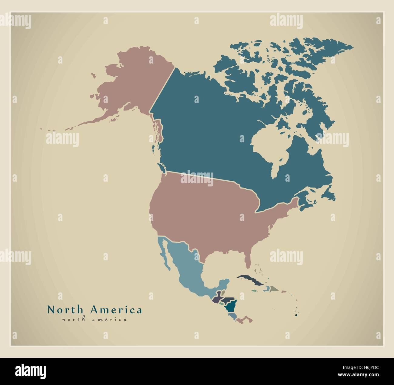 Modern Map - North America Map with countries colored complete Stock ...