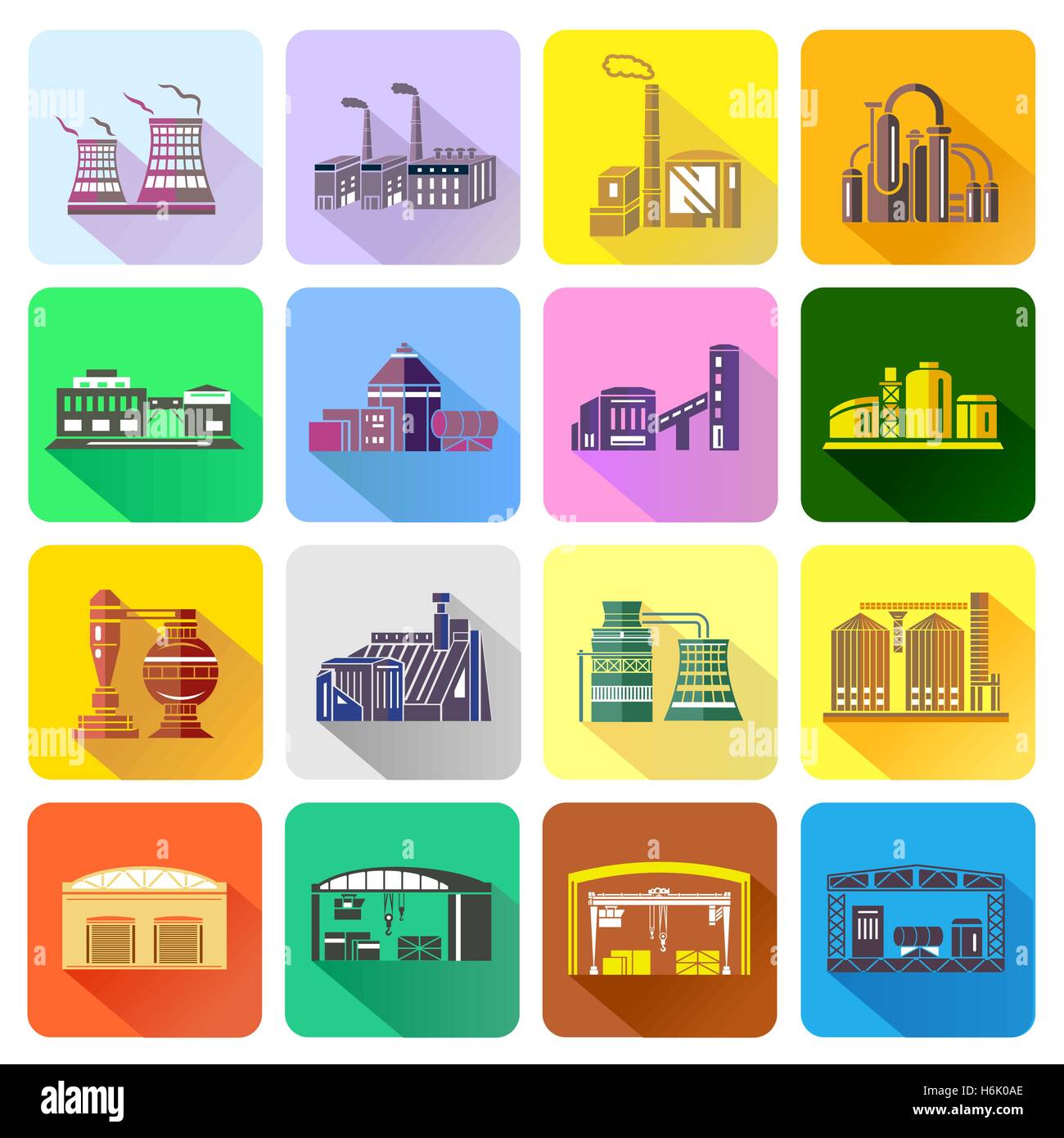 Factory icons set in flat style Stock Vector Image & Art - Alamy