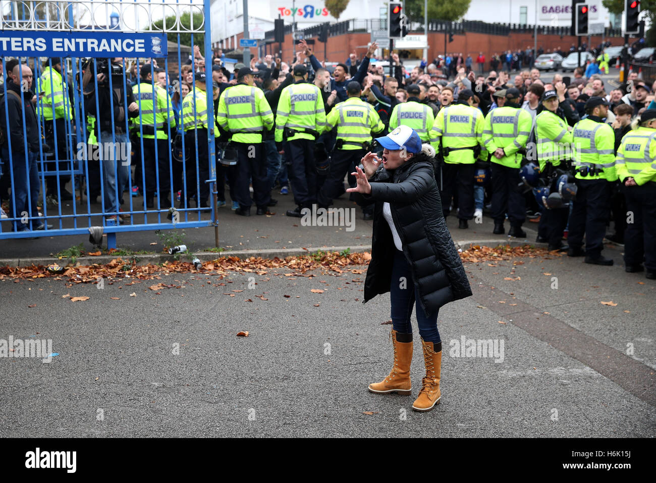 Soccer football general view gv police crowd control hi-res stock ...