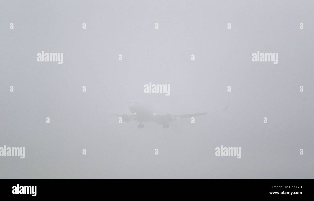 Planes in the fog at Heathrow Airport, London Stock Photo - Alamy