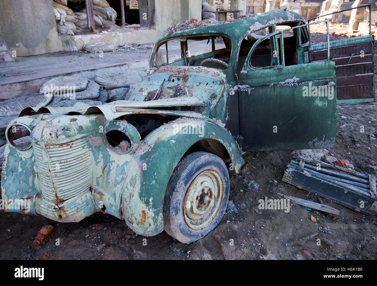 the ancient collapsed car among ruins Stock Photo - Alamy