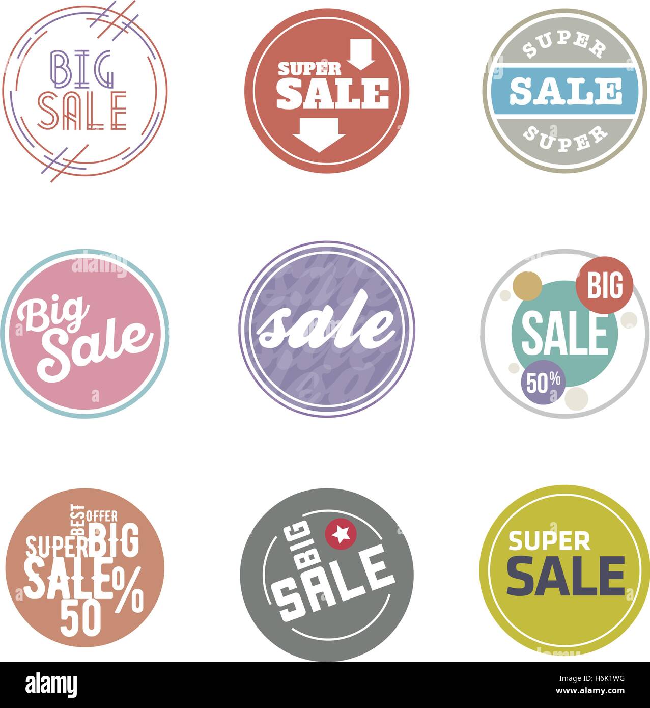 Vector circle Sale Sticker set. Desaturate colors, modern design Stock ...
