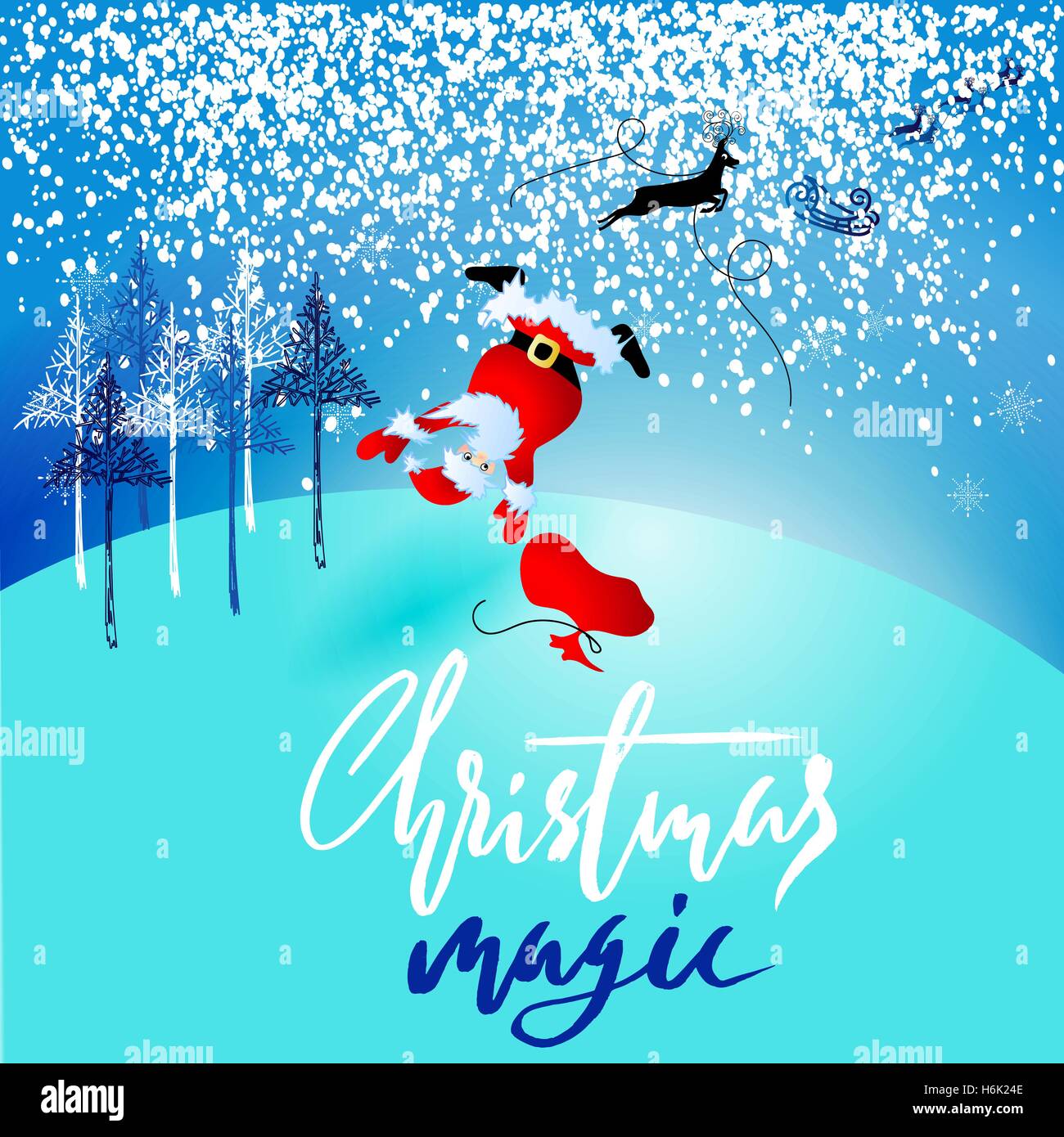 Santa Claus fall from sleigh with harness on the reindeer. Vector ...