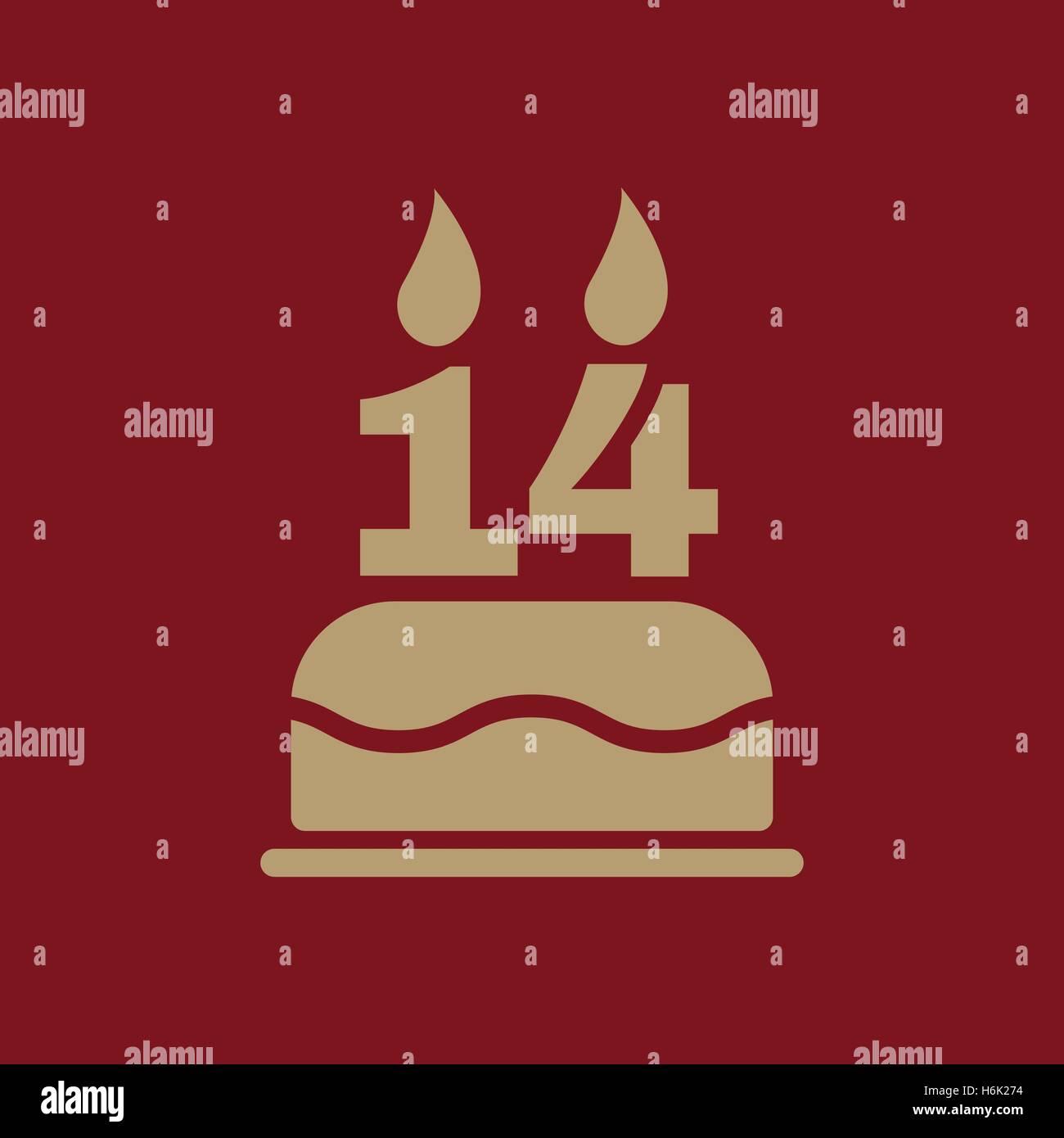 The birthday cake with candles in the form of number 14 icon. Birthday ...