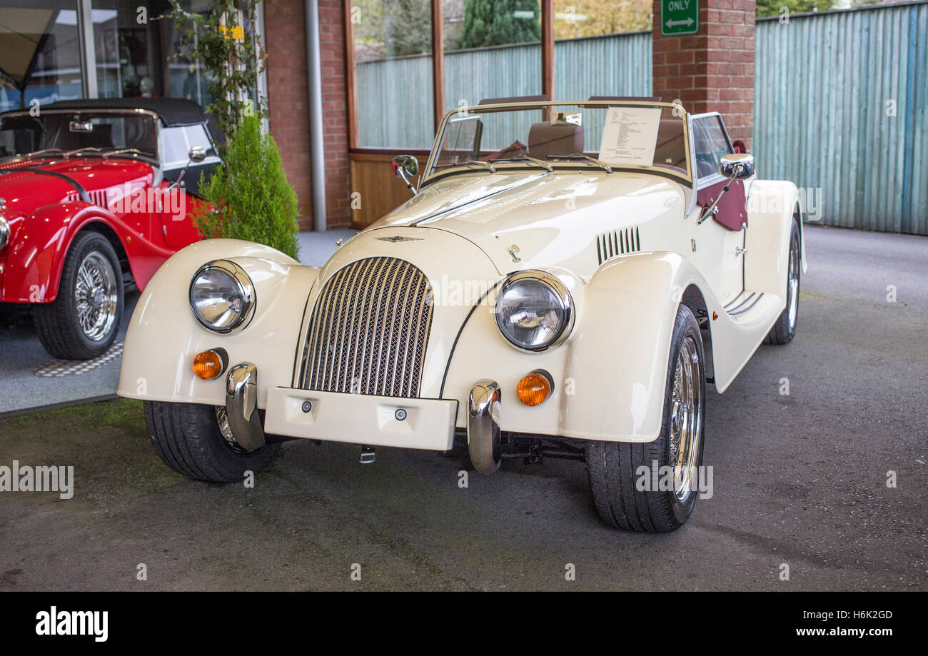 New Morgan Sports Car at a dealers showroom in cream Stock Photo - Alamy