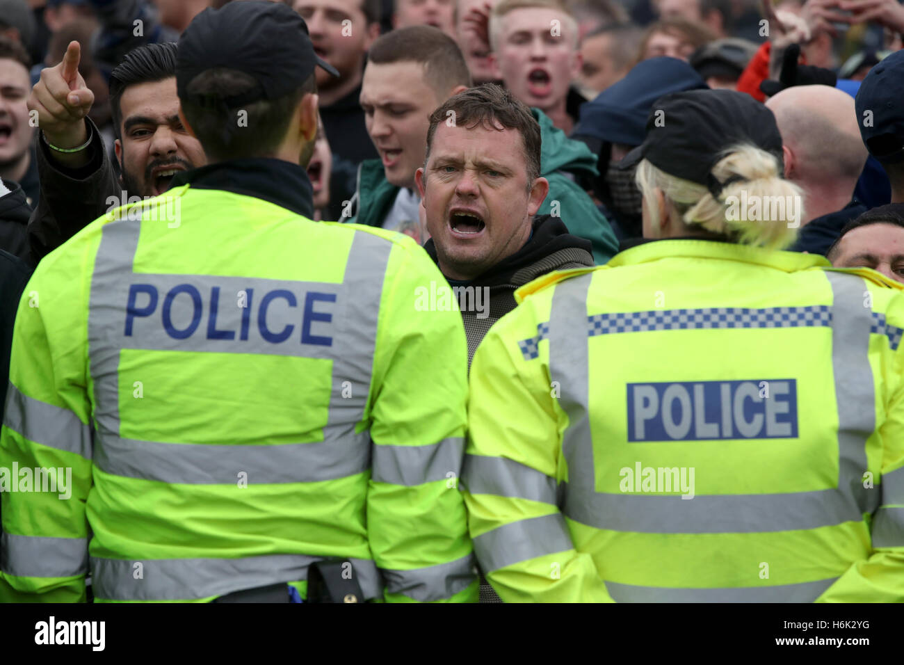 Police presence is seen as fans arrive before the Sky Bet Championship ...
