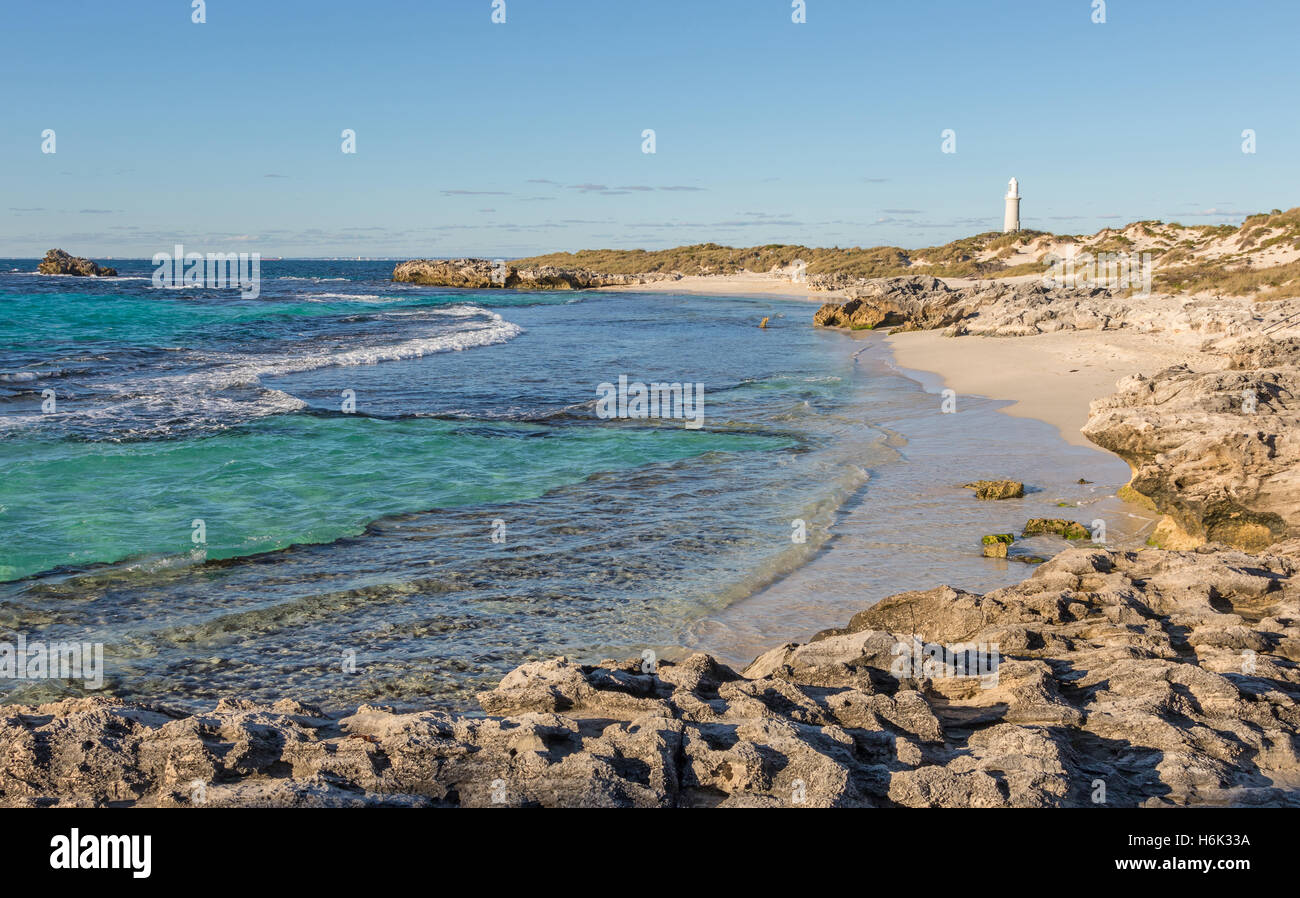 The Basin, Pinky Beach and Bathurst Lighthouse at Rottnest Island, near ...