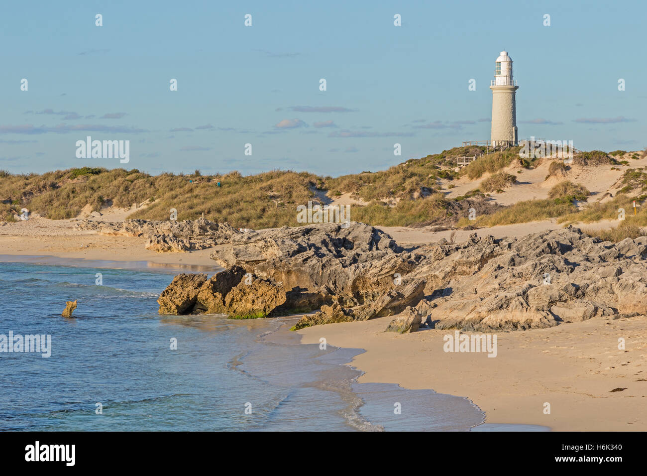 Pinky Beach and Bathurst Lighthouse at Rottnest Island, near Perth in ...