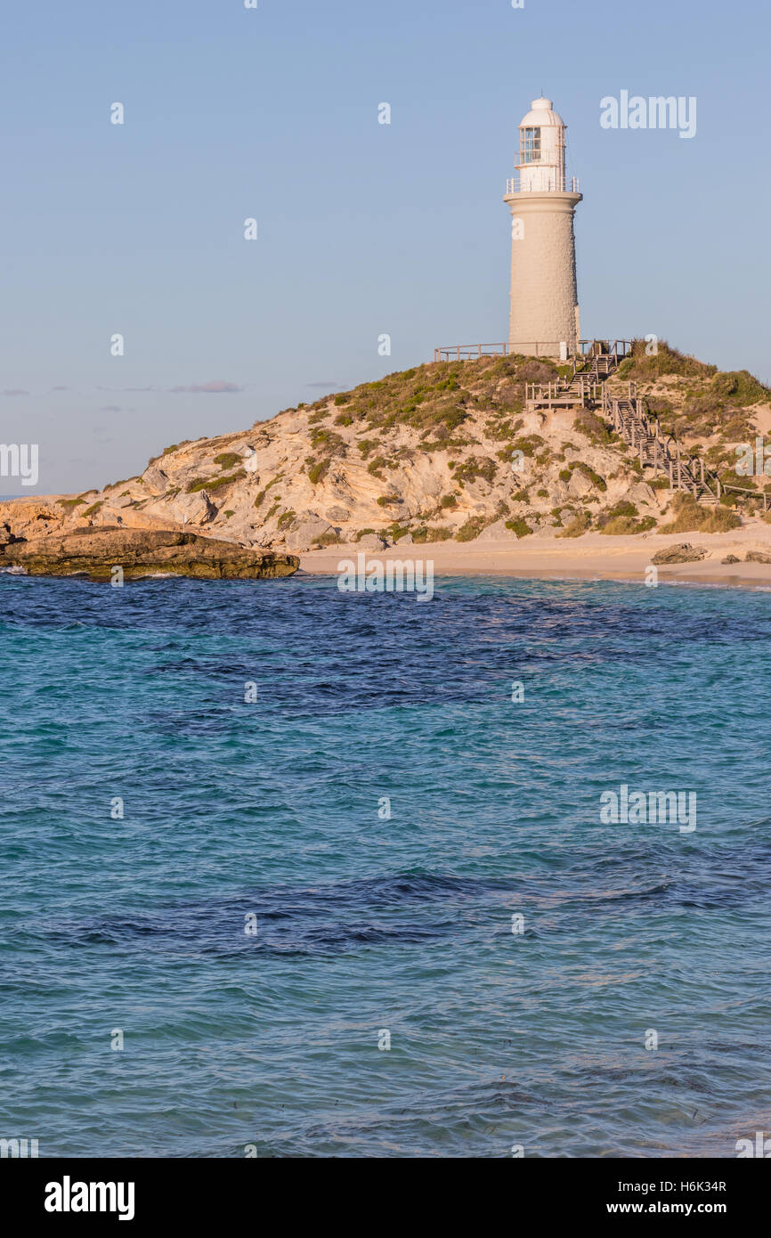 Pinky Beach and Bathurst Lighthouse at Rottnest Island, near Perth in ...