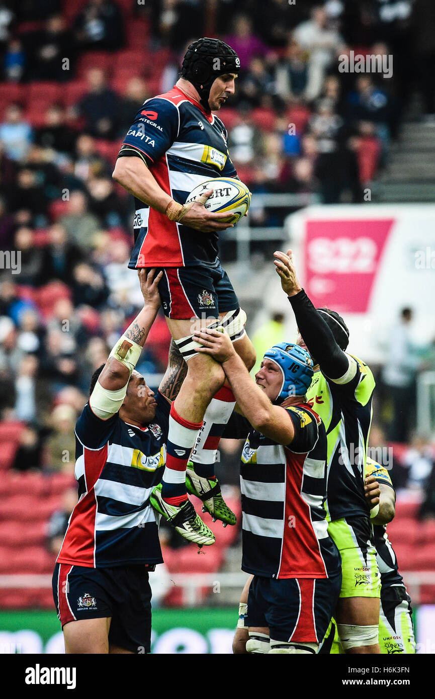 Bristol's Mark Sorenson catches the line-out during the Aviva ...