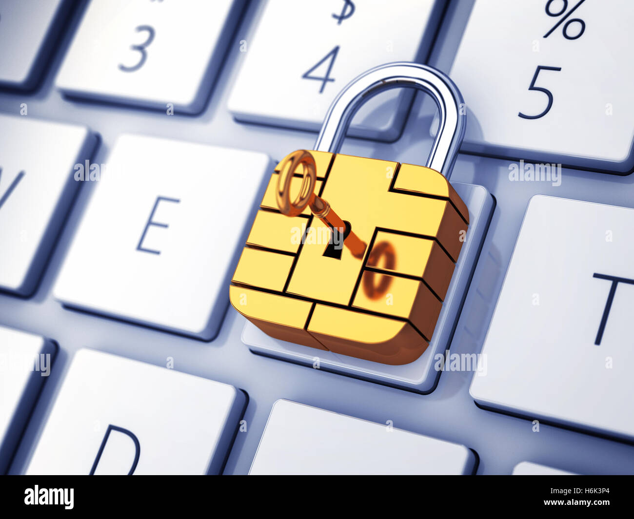 Credit card security chip as padlock on a computer keyboard , Safe ...