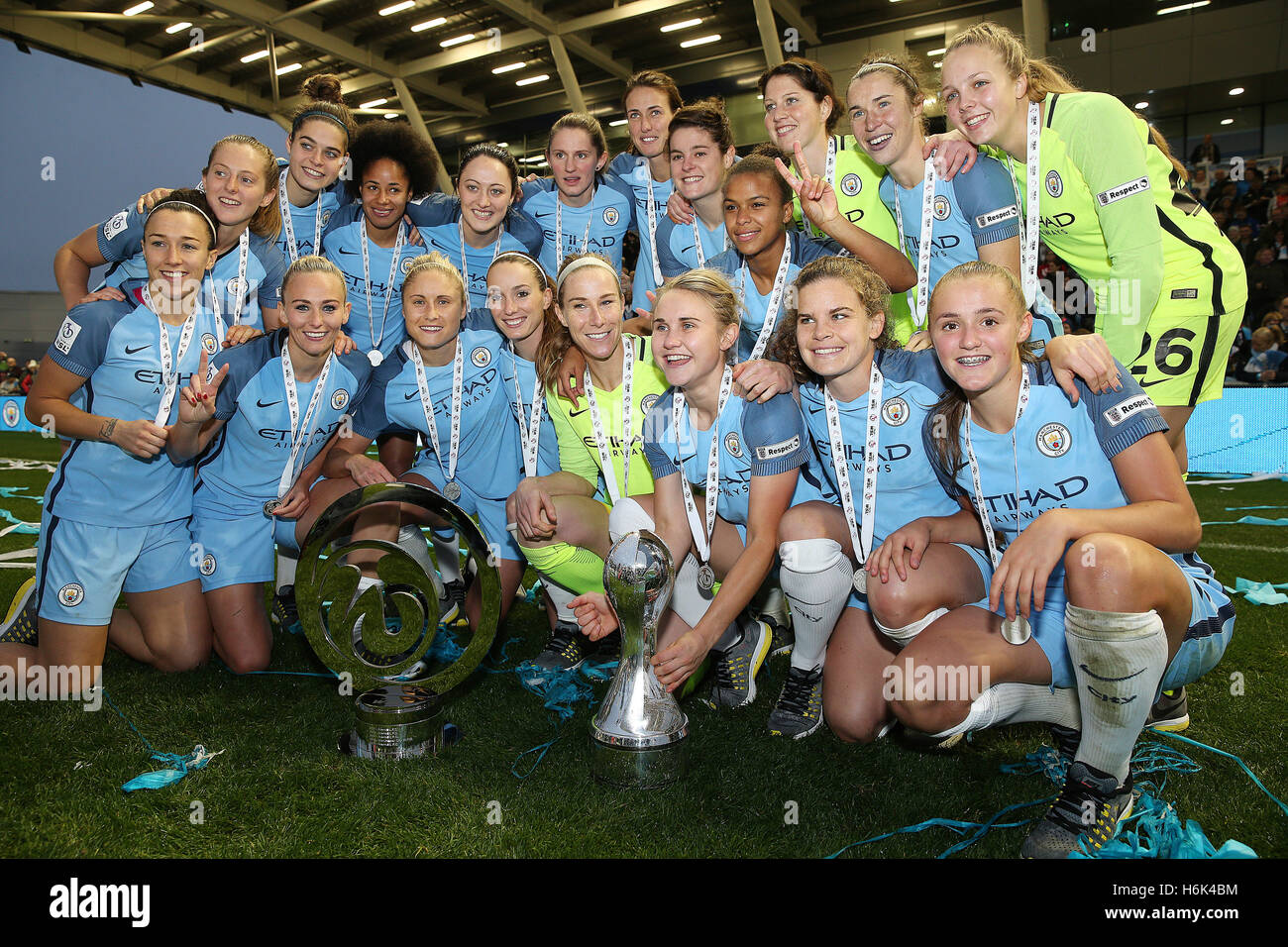 Manchester City women players celebrate winning the Women's Super ...