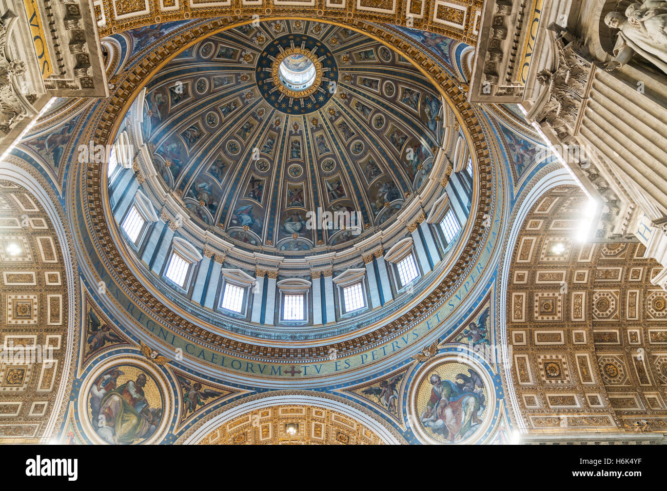 Rome, Italy - September 29 2016: The ceiling and the dome over the nave ...