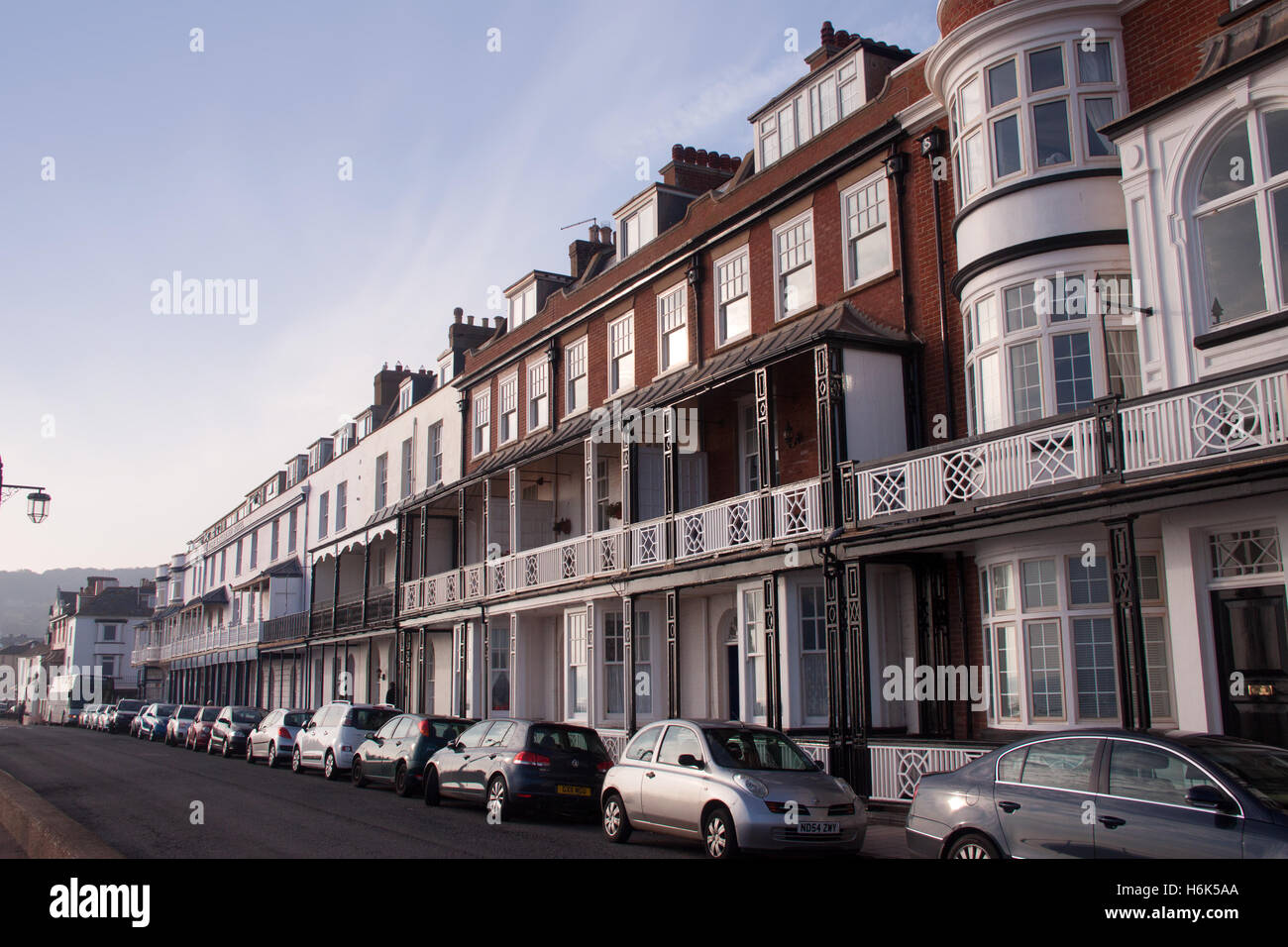 Sidmouth. Regency buildings along the seafront in Sidmouth, Devon Stock ...