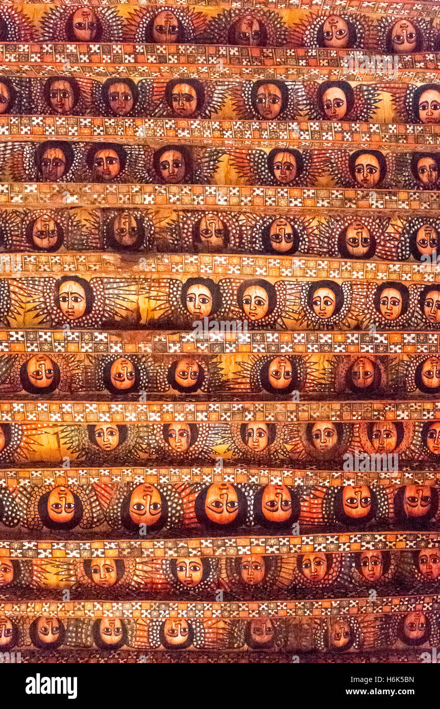 Ethiopia, Gondar, the faces of angels in the ceiling of the Debre ...