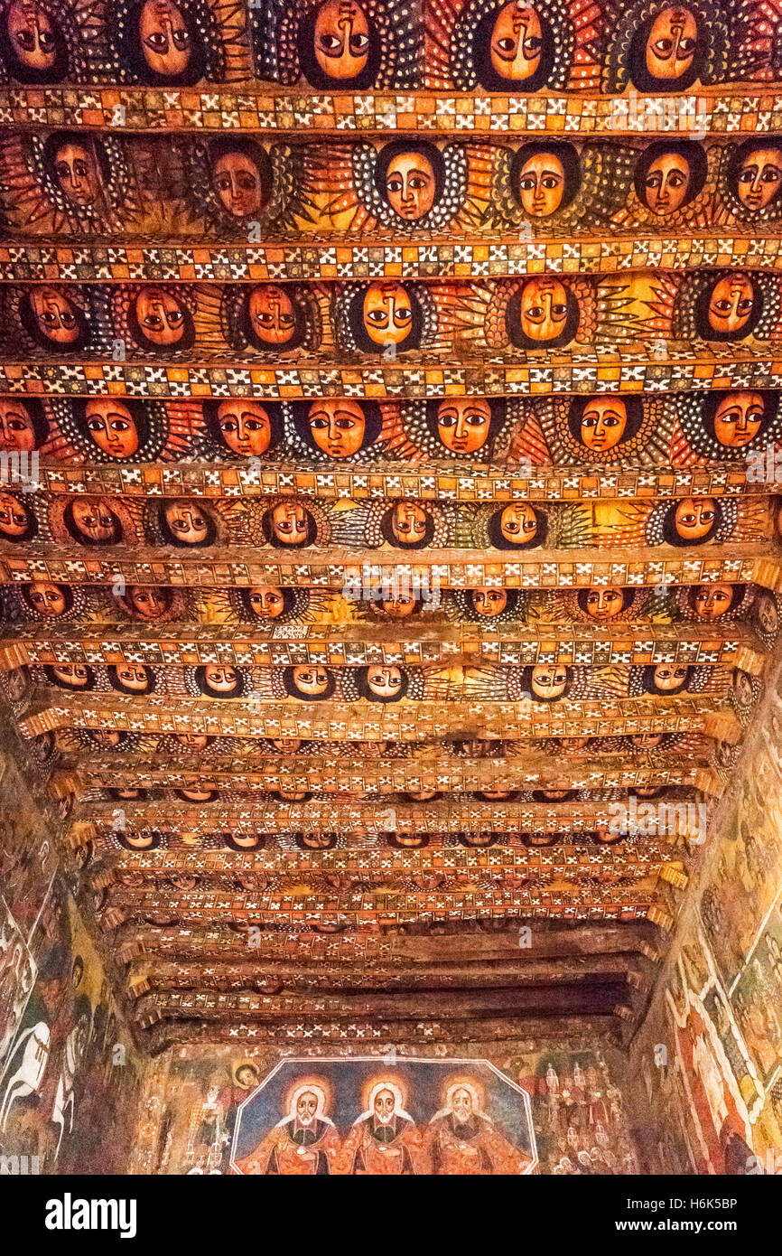 Ethiopia, Gondar, the faces of angels in the ceiling of the Debre ...