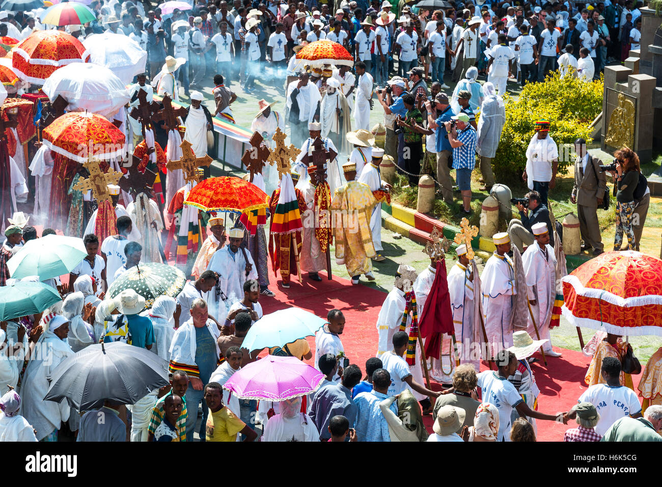 Gondar, Ethiopia - January 19 , 2016: A crowd of faithful and tourists ...
