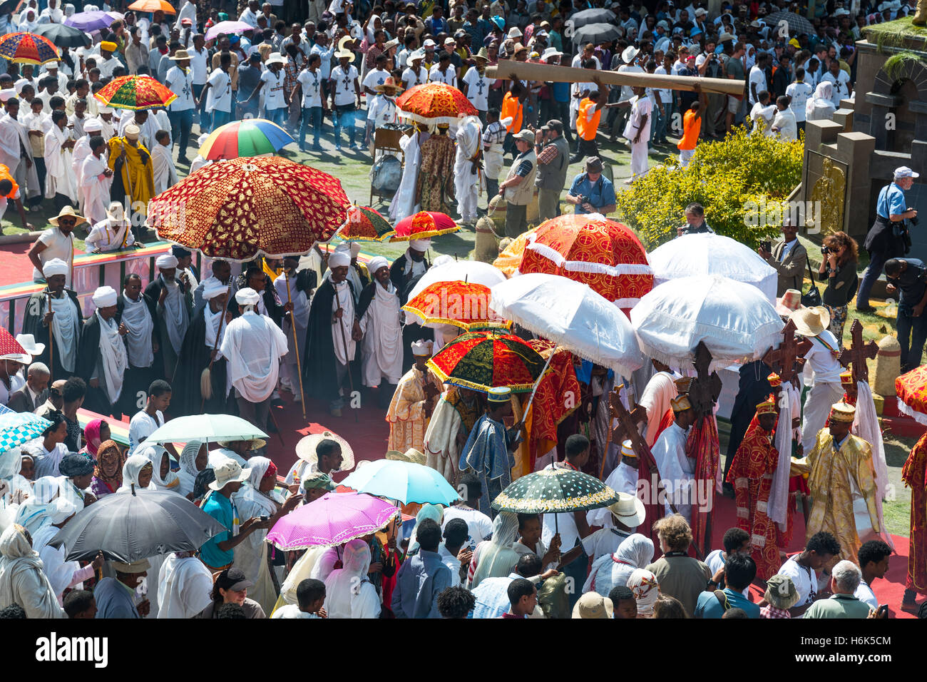 Gondar, Ethiopia - January 19 , 2016: A crowd of faithful and tourists ...