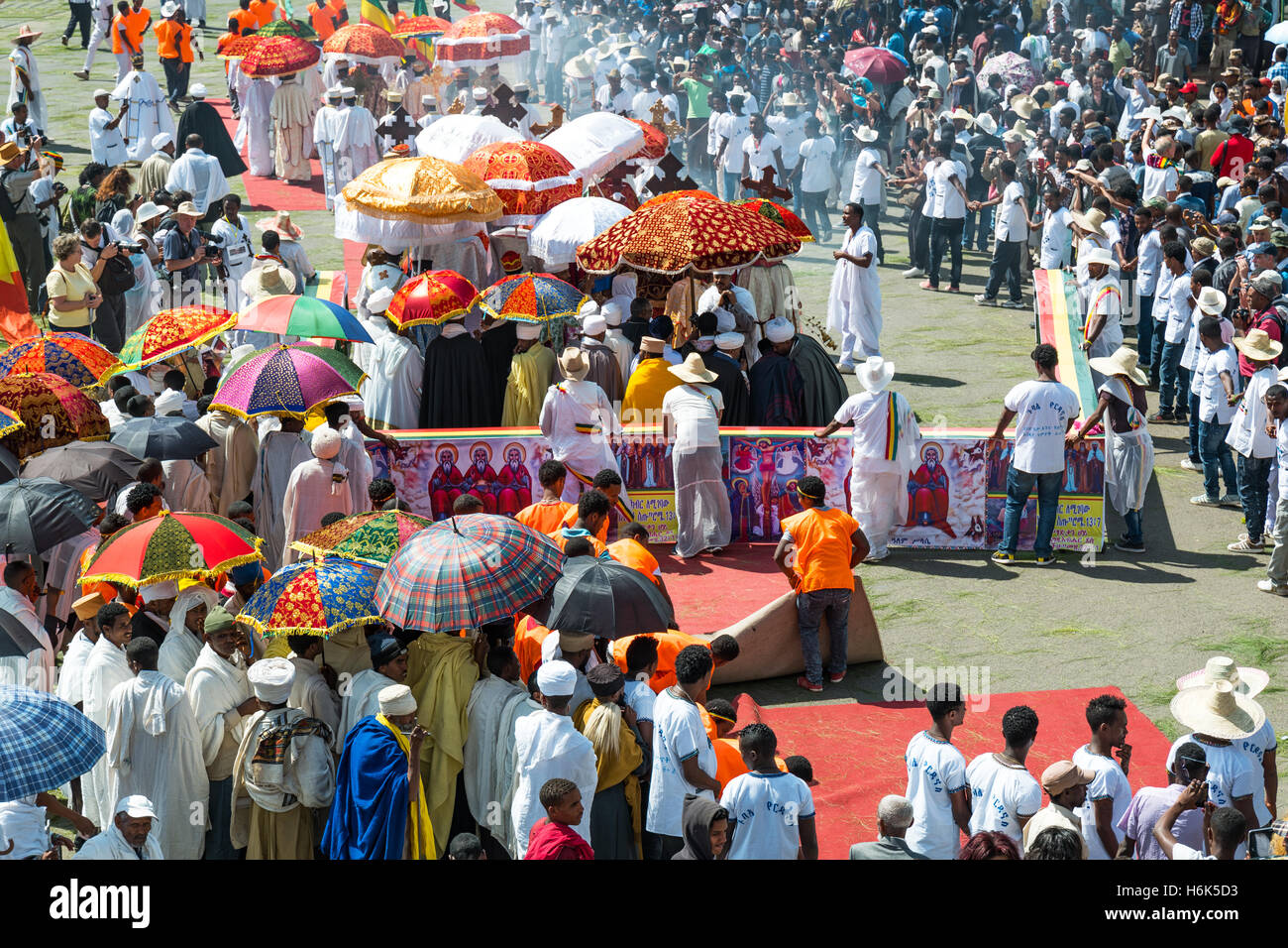 Gondar, Ethiopia - January 19 , 2016: A crowd of faithful and tourists ...