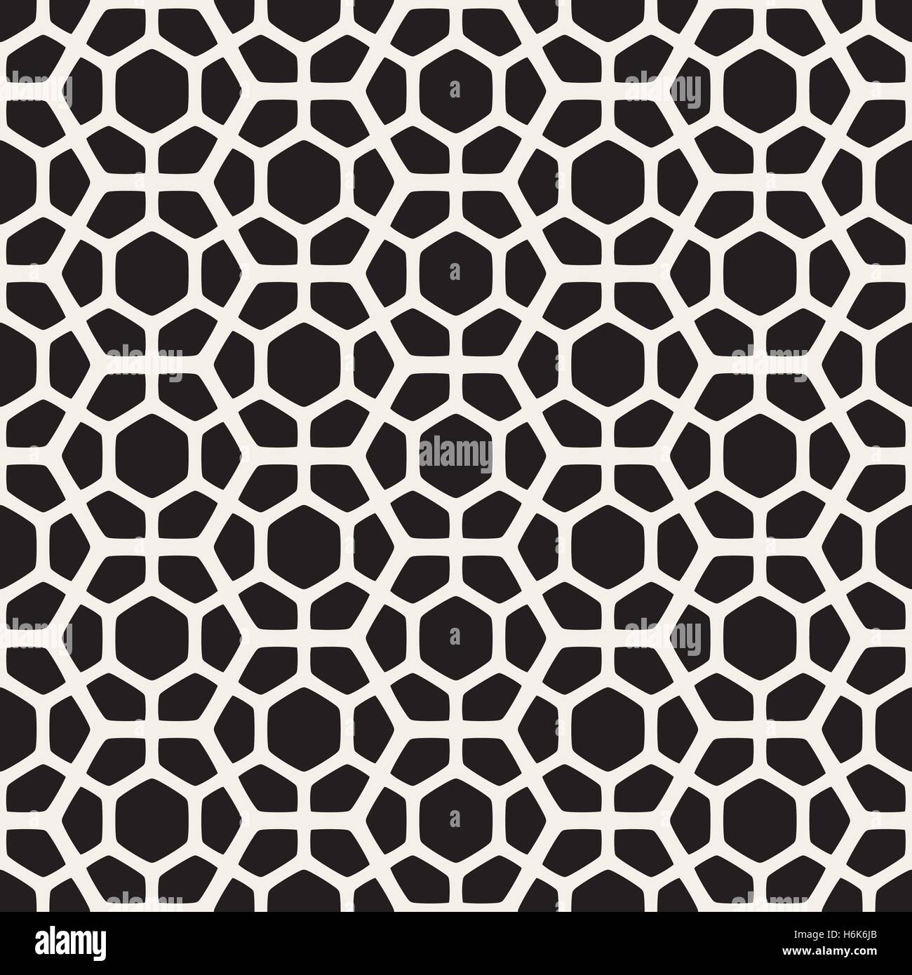 Vector Seamless Black And White Geometric Hexagon Rounded Grid Pattern