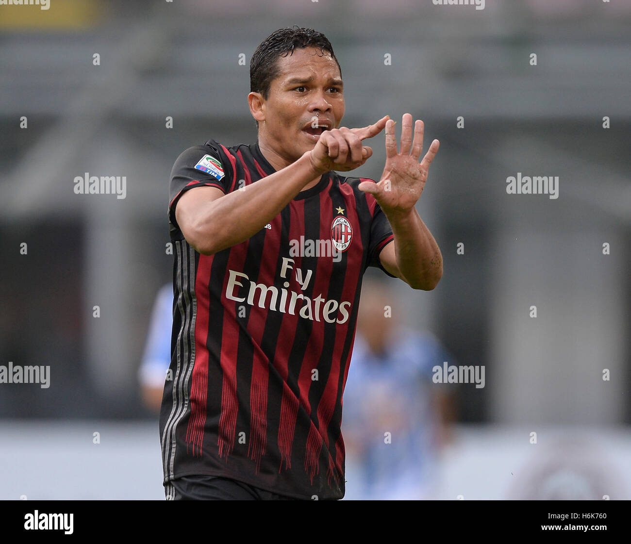 Milan, Italy. 30th Oct, 2016. Carlos Bacca of AC Milan gestures during ...