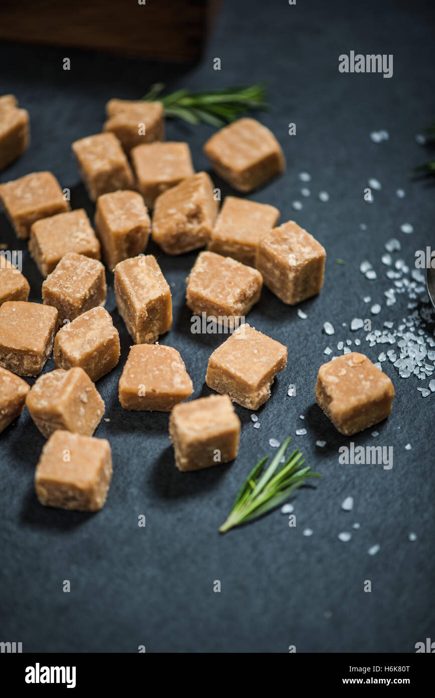 all butter fudge on dark slate, traditional sweet Stock Photo - Alamy