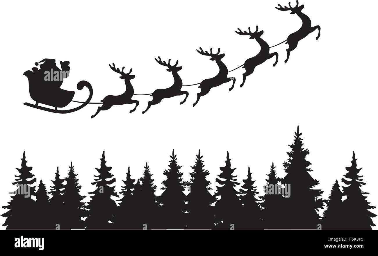 vector illustration of Santa Claus flying with deer over trees Stock Vector Image & Art - Alamy