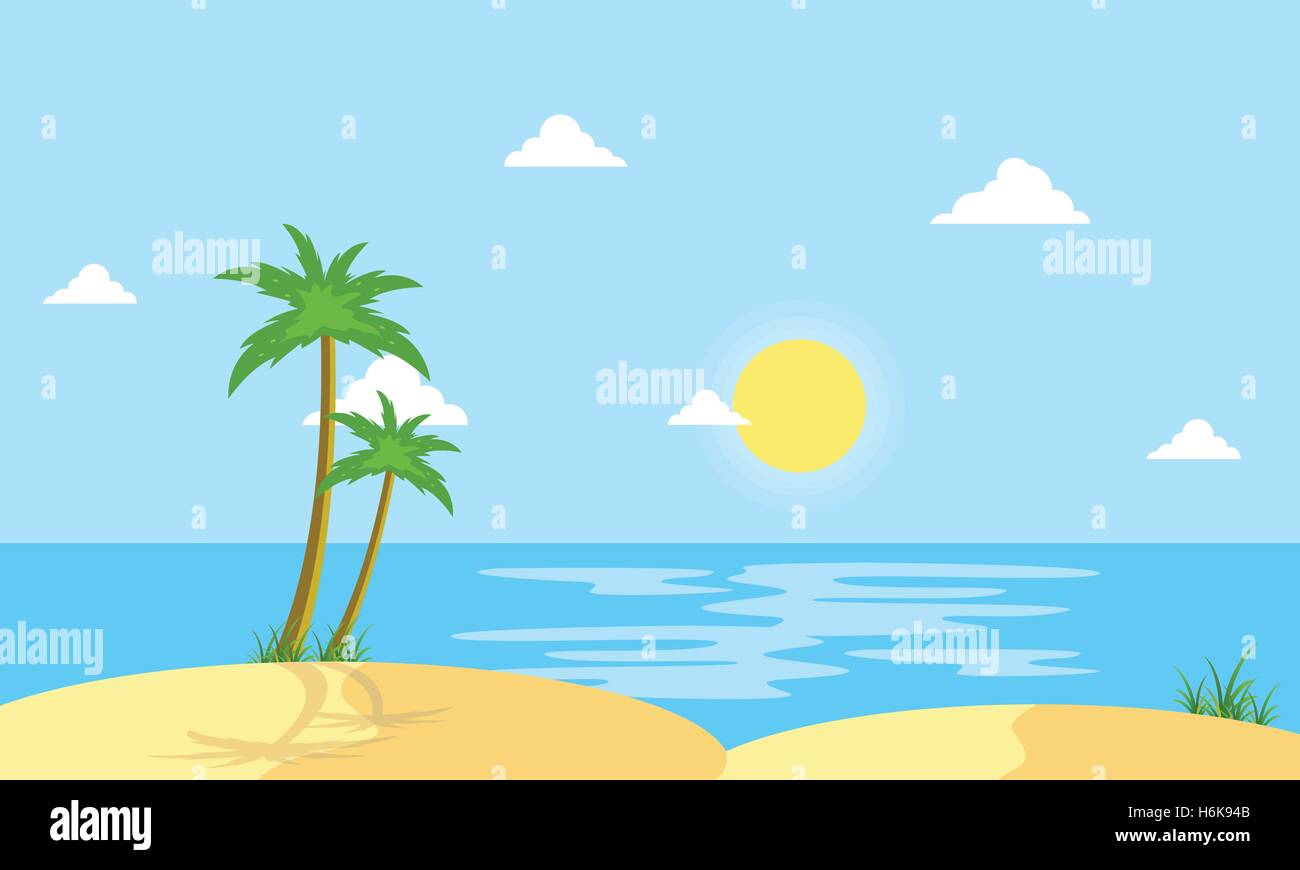 Beach scenery cartoon vector flat style collection Stock Vector Image ...