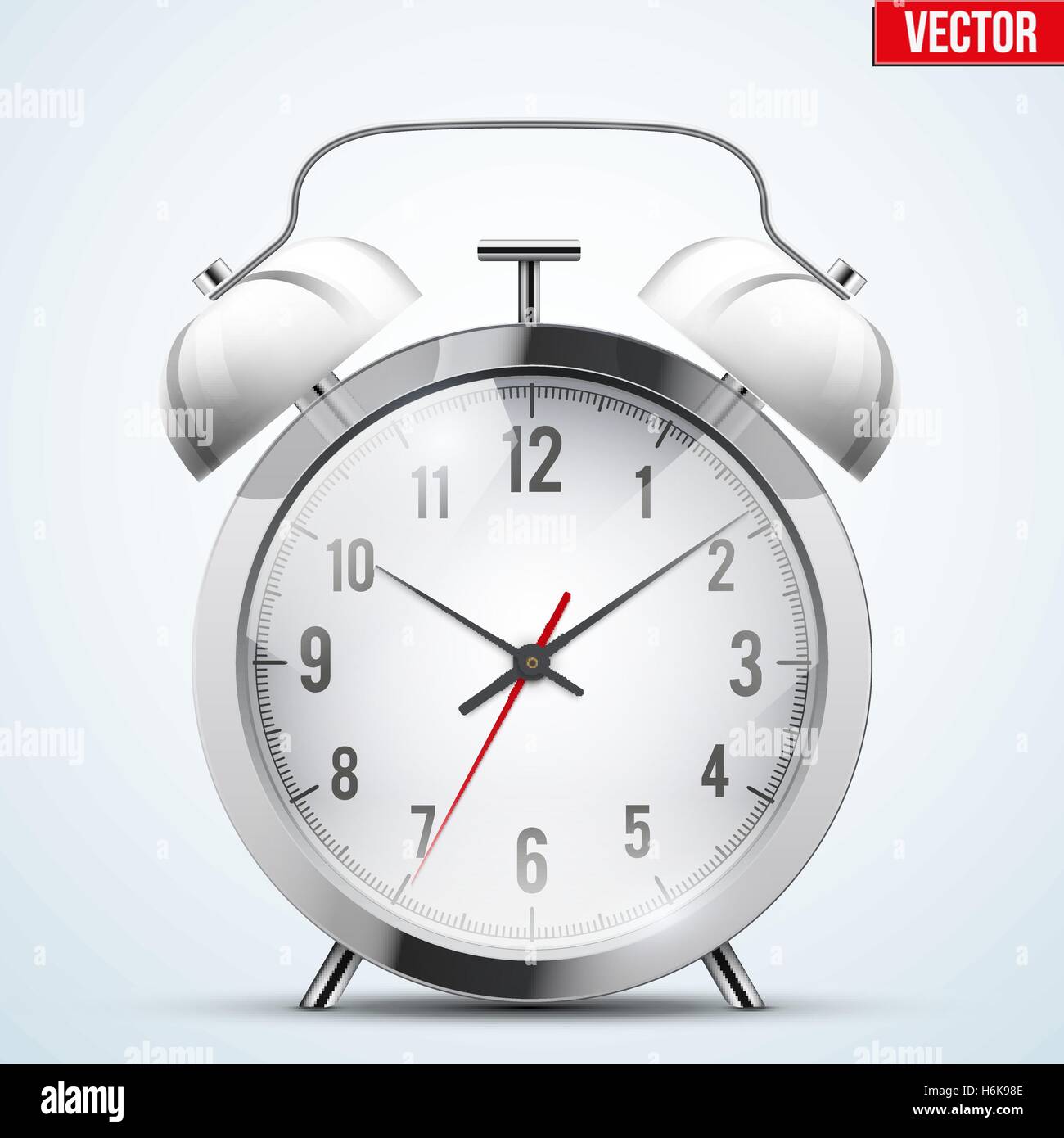 Traditional alarm clock. Classic silver design and gloss metal. Vector ...