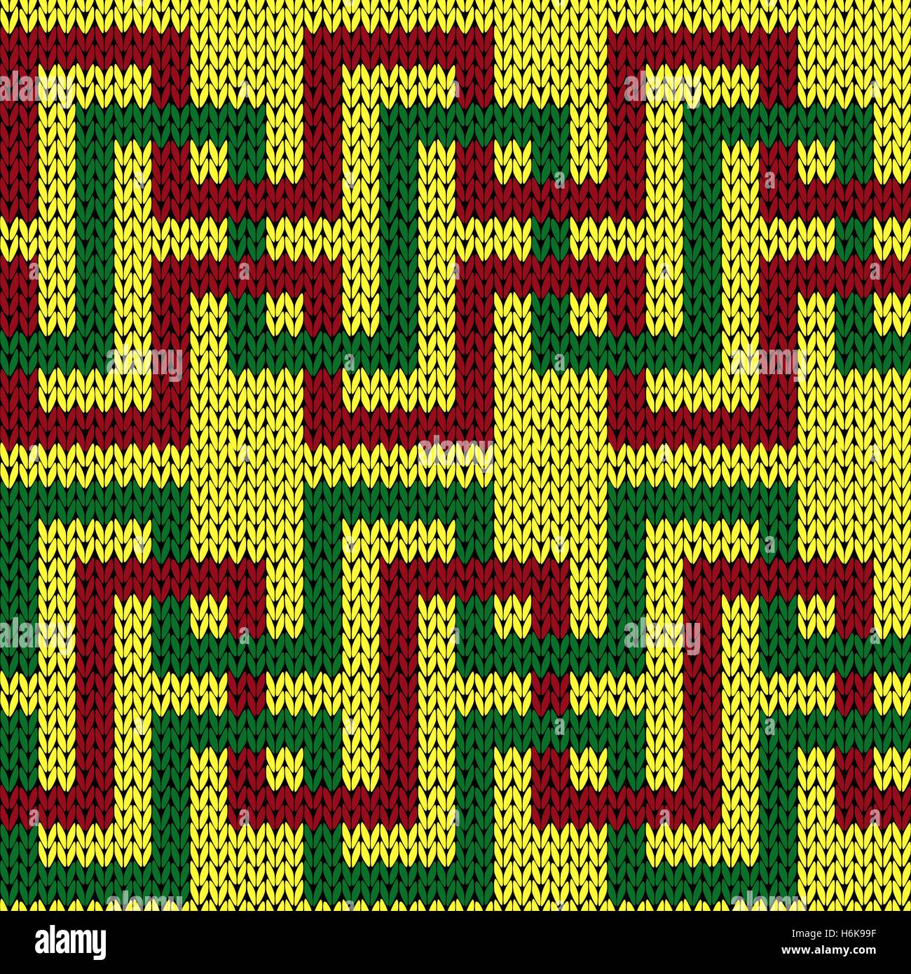 Intertwining geometric lines in red and green colors over yellow ...
