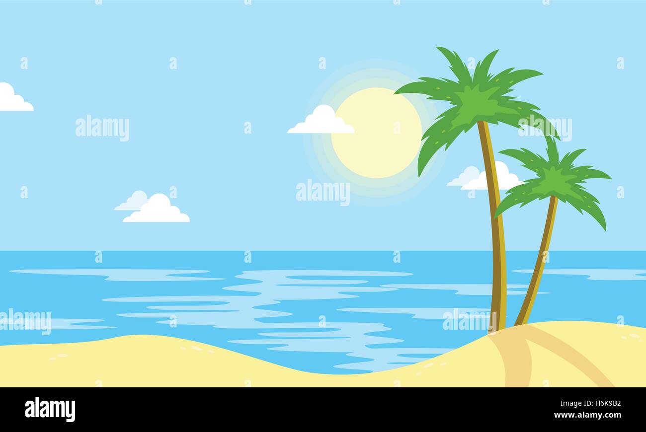 Landscape of beach with sun cartoon vector illustration Stock Vector ...