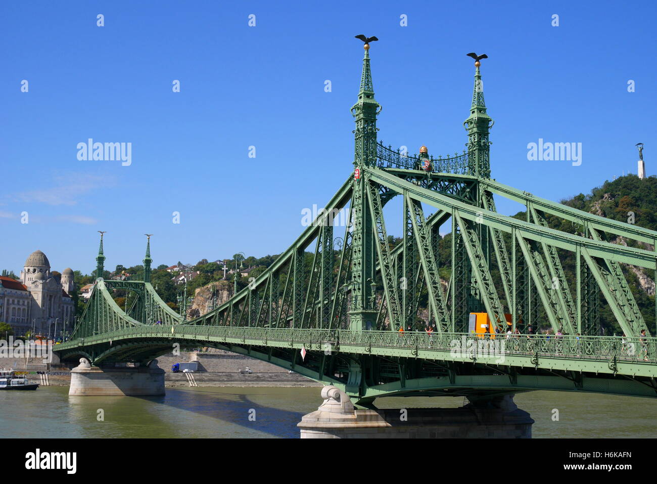 Liberty Bridge, crossing the River Danube, with the Hotel Gellert ...