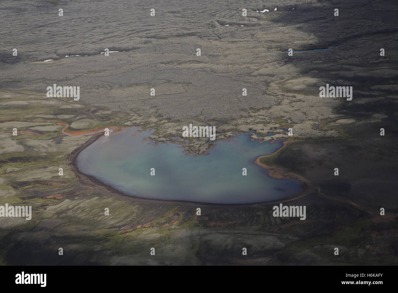 Aerial photo of rivers and lakes, mountain in the highlands of Iceland ...