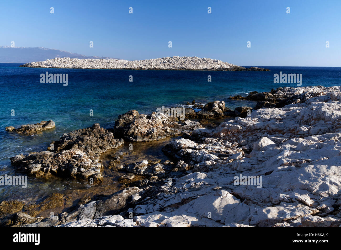 View from Ftenaghia Beach, Chalki Island near Rhodes, Dodecanese ...