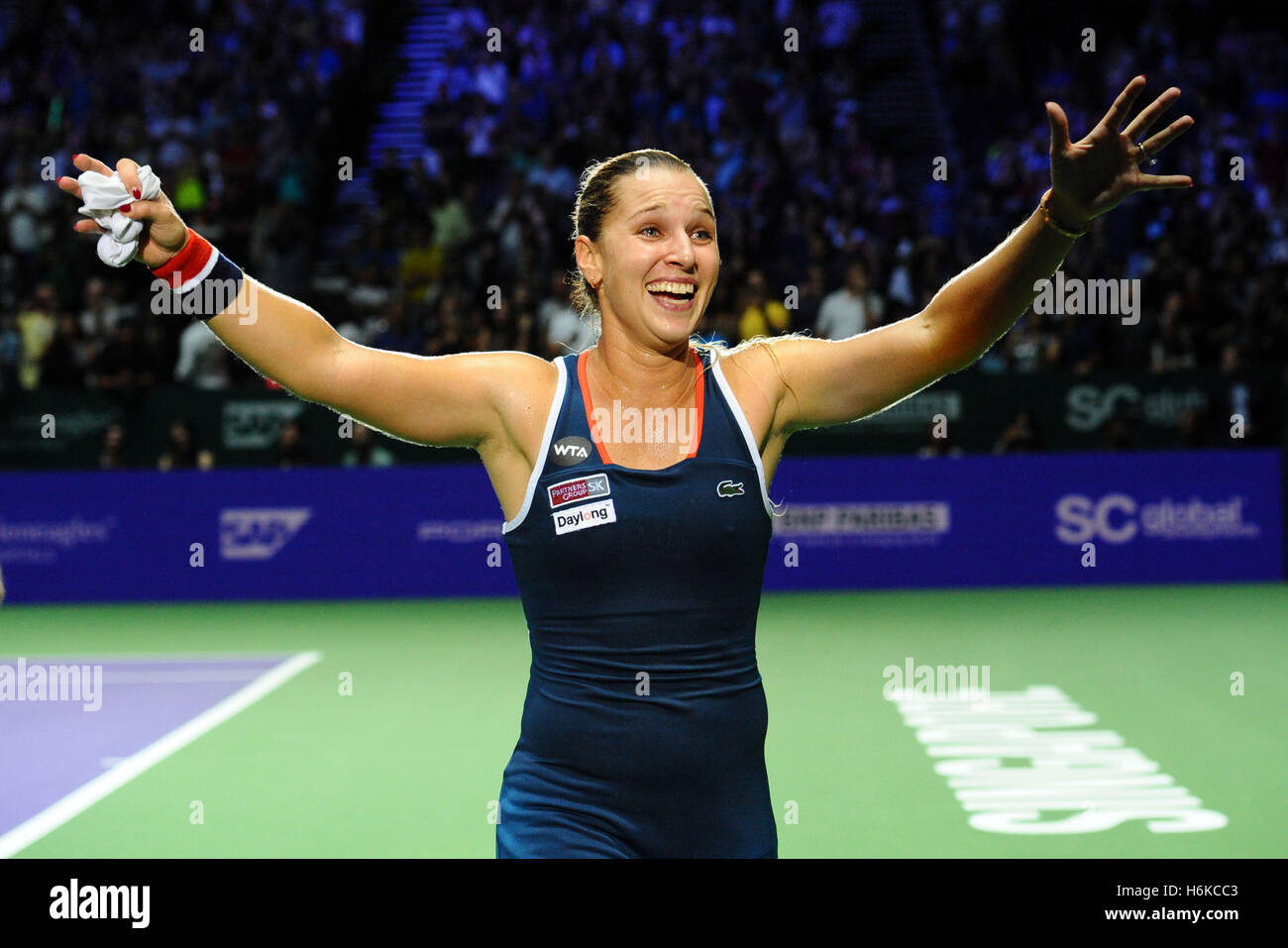 Singapore. 30th Oct, 2016. Dominika Cibulkova of Slovakia celebrates ...