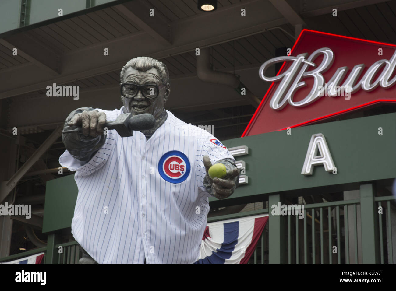 Chicago, IL, USA. 30th Oct, 2016. Cubs fans gather near Wrigley Field ...