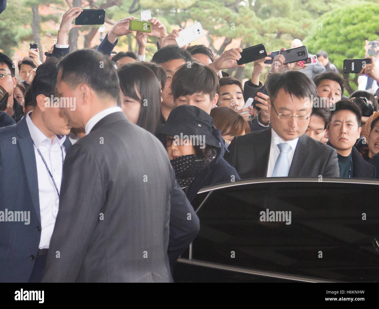 Choi Soon-sil, Oct 31, 2016 : Choi Soon-sil (C) arrives at the Seoul ...