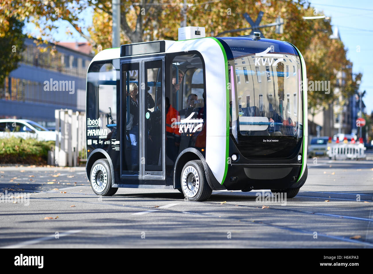 Karlsruhe, Germany. 31st Oct, 2016. A self-driving electric mini bus ...