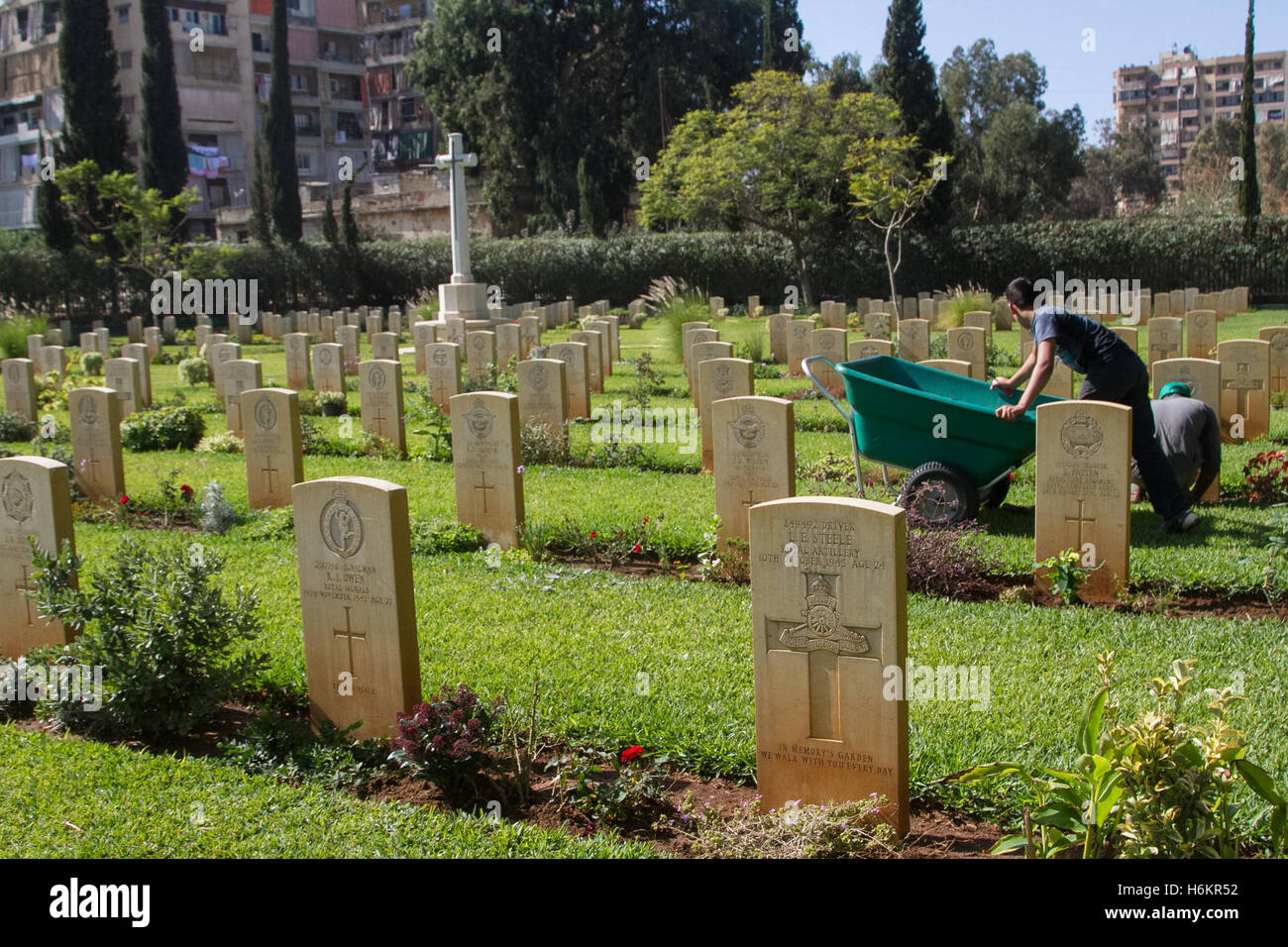 Beirut Lebanon. 31st October 2016. Groundsmen prepare the Commonwealth ...