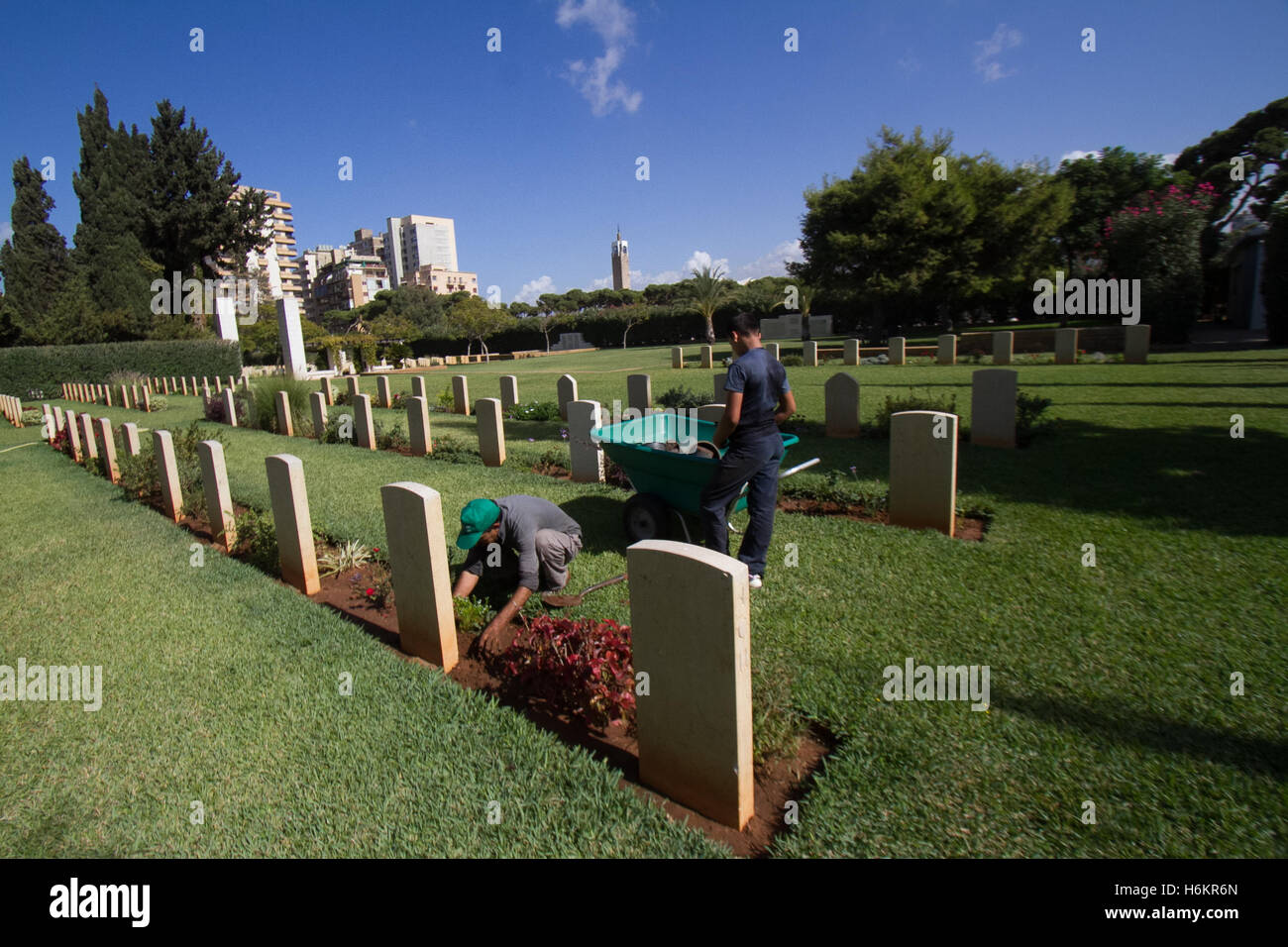 Beirut Lebanon. 31st October 2016. Groundsmen prepare the Commonwealth ...