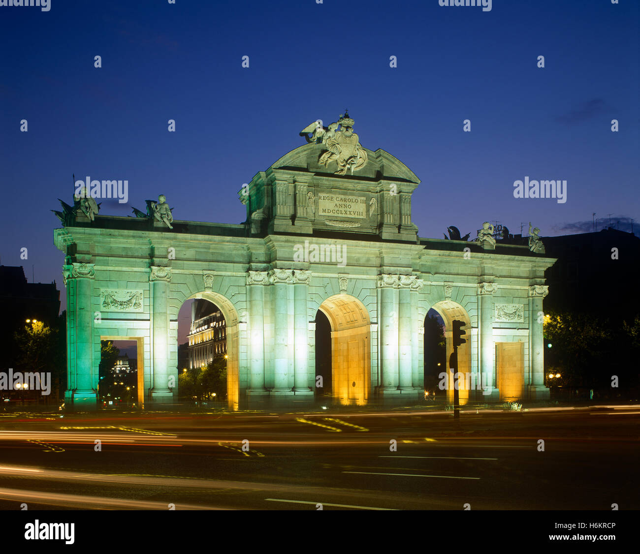 The Puerta de Alcala Arch at dusk, Madrid, Spain Stock Photo - Alamy