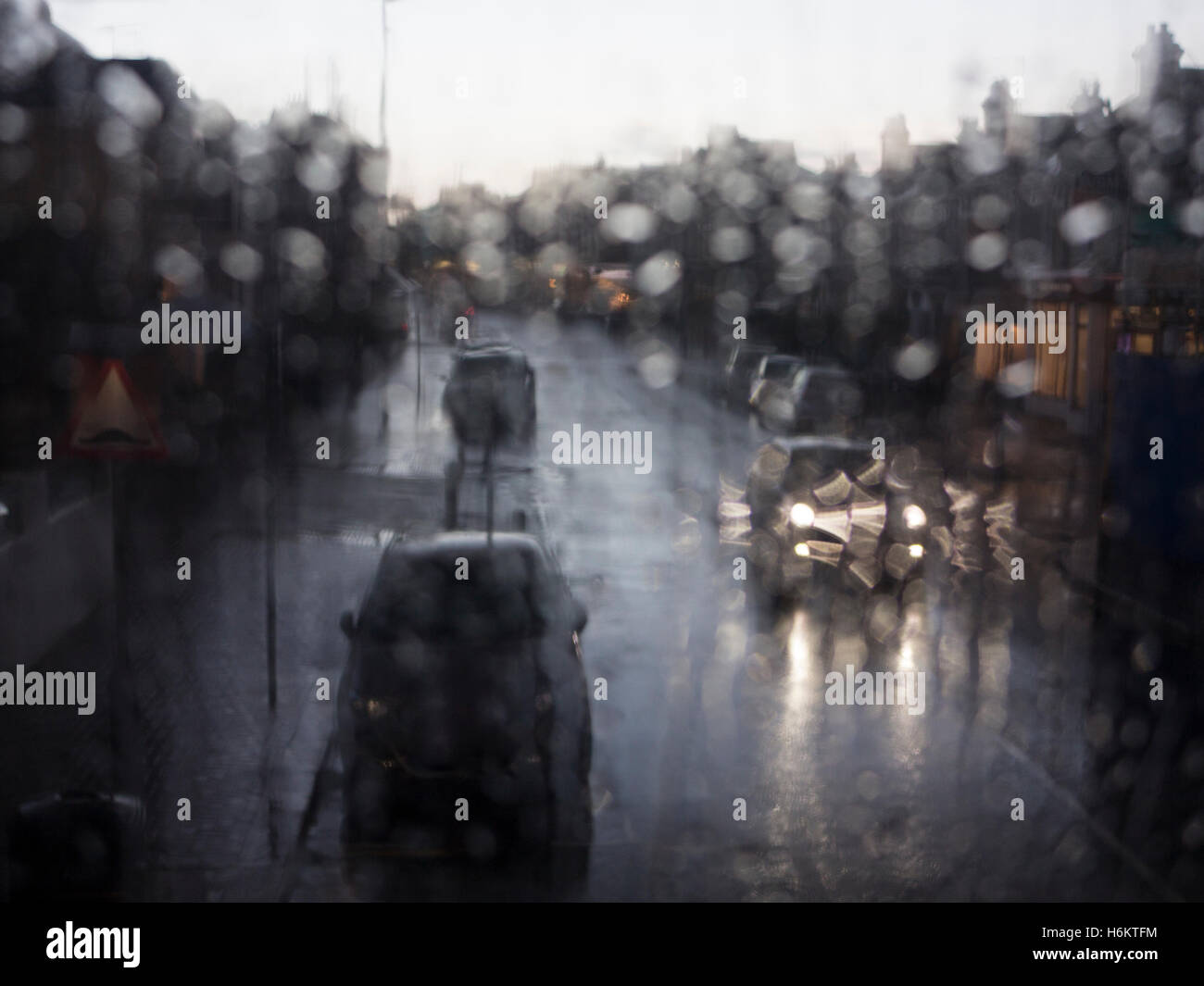View from a bus in wet weather Stock Photo - Alamy