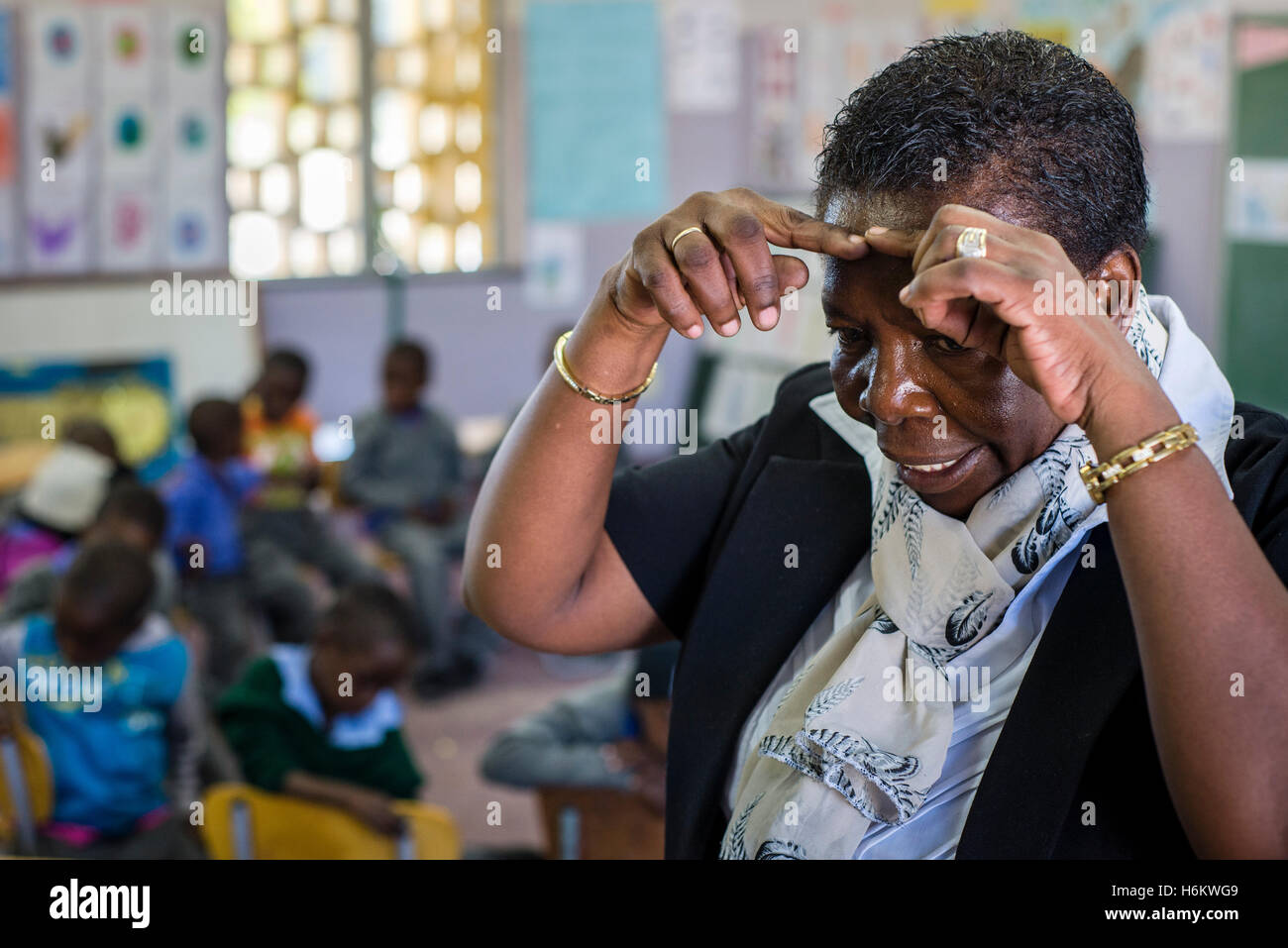 The teacher Josephina Hangula has a lesson with the orientation group ...